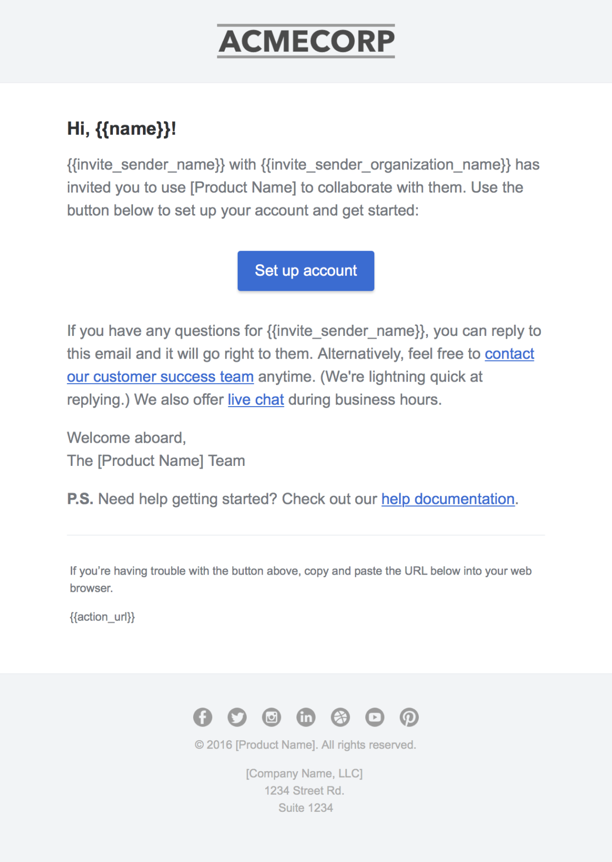 Postmark's user invitation template uses all the best practices covered ...